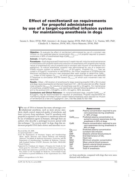 Pdf Effect Of Remifentanil On Requirements For Propofol Administered By Use Of A Target