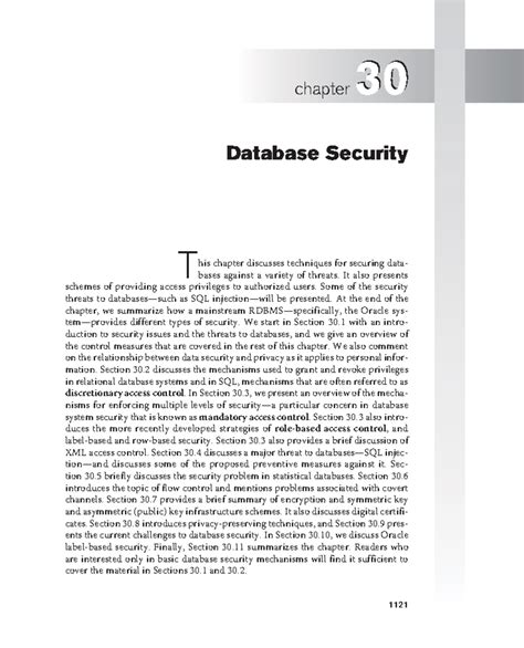 Fundamentals Of Database Systems Chapter 30 1121 30 Database Security T His Chapter Discusses