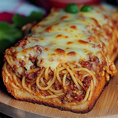 Easy Spaghetti Stuffed Garlic Bread Recipe Recipes By Clare