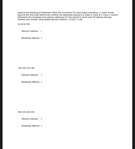 solved assume the following ip addresses follow the