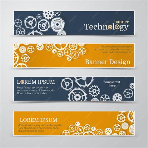 벡터 추상 기어 휠 및 회로 기판 배너 세트 웹 배너 템플릿 또는 브로셔에 대한 벡터 기술 프리미엄 벡터
