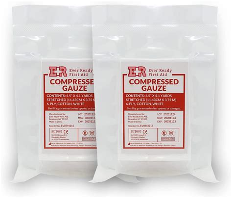 Ever Ready First Aid Compressed Sterile Gauze 6 Ply Emergency Medical