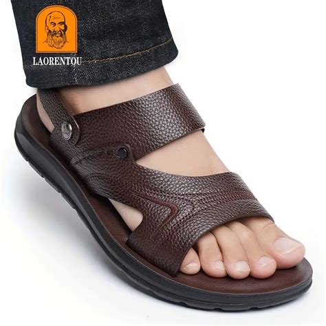 Laorentou Mens Open Toe Genuine Leather Outdoor Casual Sandals Spring