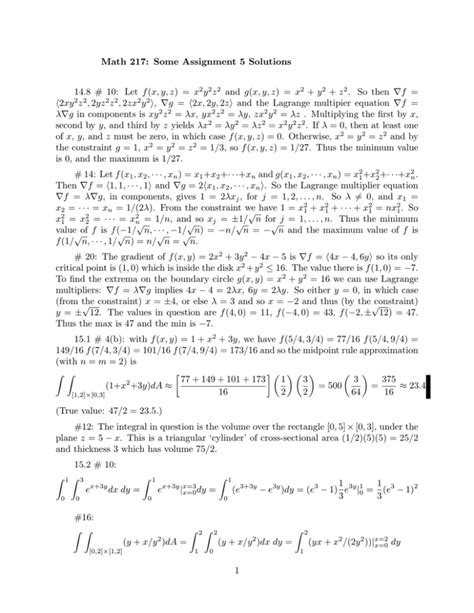 math 217 some assignment 5 solutions y z