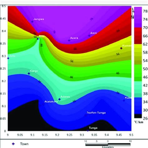Geothermal Gradient Contour Map Of Sheet 232 Corresponding To Akiri