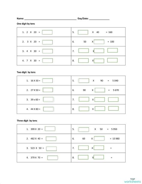 Multiplication By Tens Interactive Worksheet Topworksheets