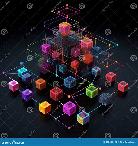 Colorful Cubes Connected In Symmetrical Pattern On Black Background
