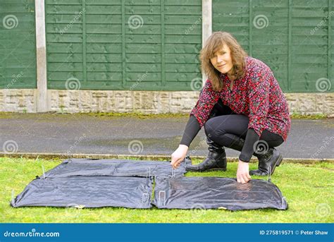 Lady Setting A Chaffer Grub Trap Stock Image Image Of Person Sports