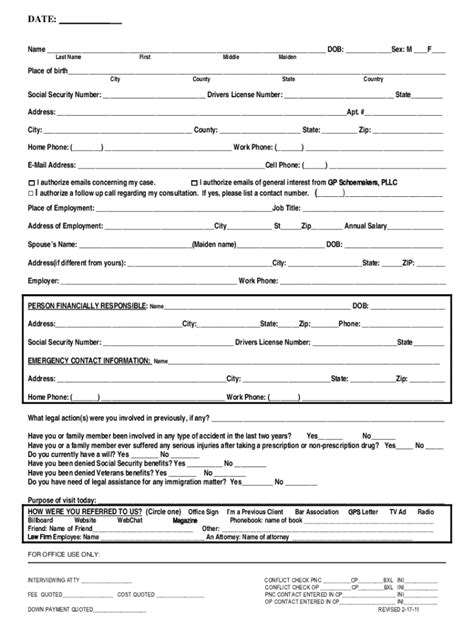 Fillable Online Social Security Intake Sheet Form Printable Pdf