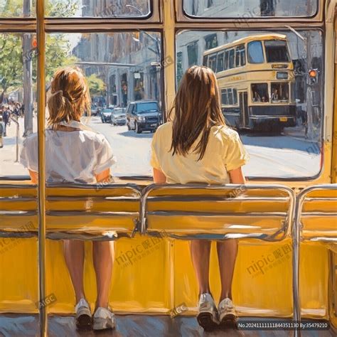 Ai创作图公交车上的背影 城市观光巴士 复古公交电车 两闺蜜背影头部 电车上探出头的乘客 公交车上的女人 闺蜜背影 背影并肩而坐 公交车上的人们 坐公交车的人 城市旅游巴士 公交车厢场景 叮铛