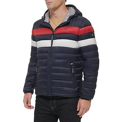 Tommy Hilfiger Men S Water Resistant Ultra Loft Filled Hooded Puffer Jacket Navy Red