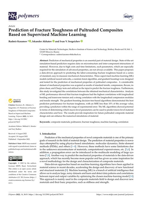 Pdf Prediction Of Fracture Toughness Of Pultruded Composites Based On Supervised Machine Learning