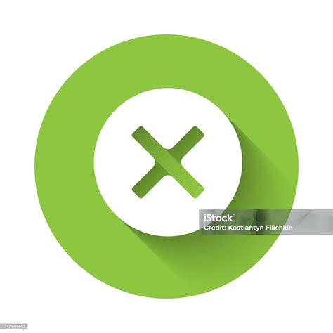 흰색 X 마크 긴 그림자 배경으로 분리된 원 아이콘의 십자가 십자 표시 아이콘을 선택합니다 녹색 원 버튼 벡터 녹색에 대한 스톡