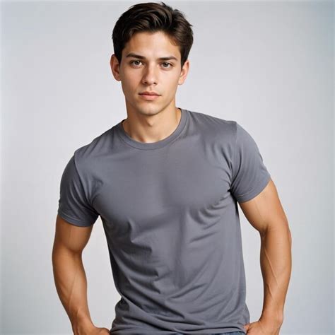A Man Wearing A Gray Shirt That Says He Is Posing For A Photo Premium