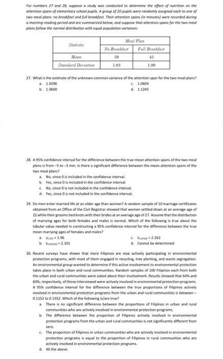 Solved For Numbers 27 And 28 Ruppose A Shudy Was Conducted Chegg