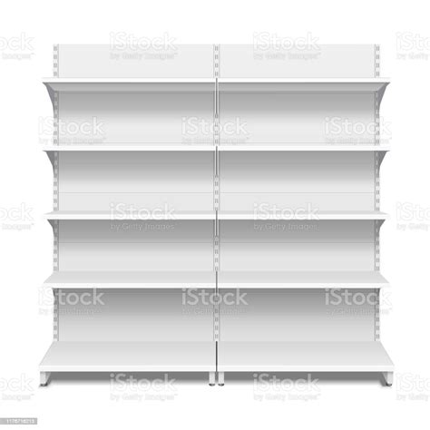 소매 선반빈 빈 쇼케이스 디스플레이 3d 전면 보기 모의 최대 템플릿 흰색 배경에 격리된 그림입니다 설계 준비 완료 제품 광고 벡터 Eps10 0명에 대한 스톡 벡터 아트