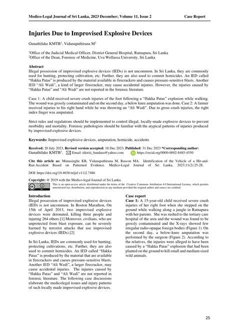 Pdf Injuries Due To Improvised Explosive Devices