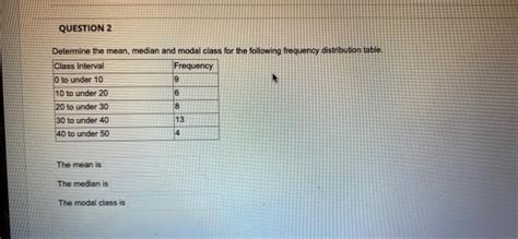 Solved QUESTION Determine The Mean Median And Modal Class Chegg