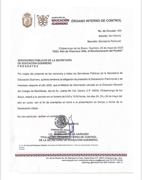 Circular Módulo Declaranet Secretaría De Educación Guerrero