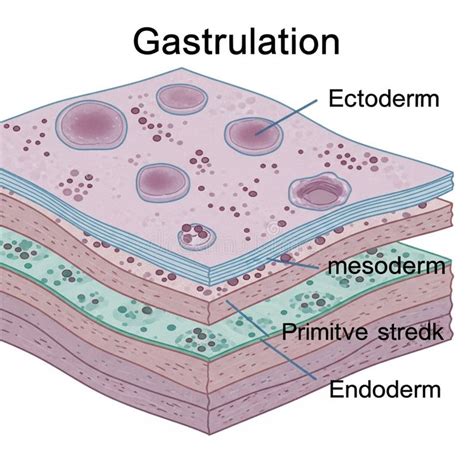 Illustration Of Gastrulation With Labeled Layers Ectoderm Mesoderm And