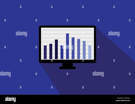 Computer Monitor With Graph Icon In Flat Design Style With Long Shadow