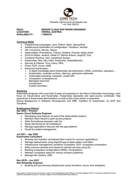 Core Tech Senior Cloud Software Engineer Pdf Cloud Computing Software Engineering