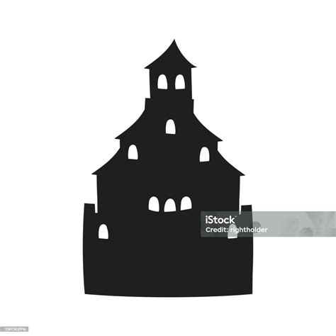 동화 성 블랙 실루엣 디자인 요소입니다 흰색 배경에서 격리된 벡터 그림입니다 책 스티커 포스터 카드 옷에 대한 템플릿 0명에