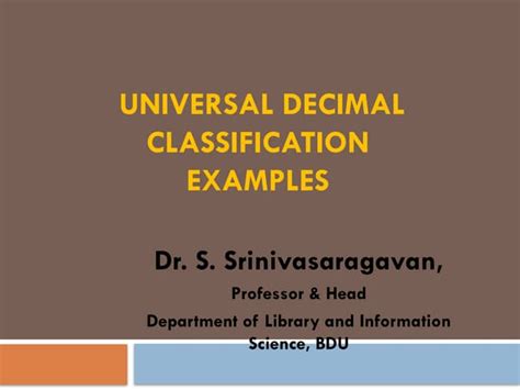 Universal Decimal Classification Examples Ppt