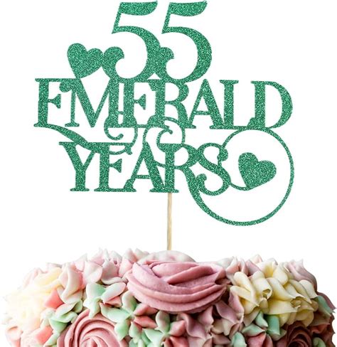 55 Emerald Years Cake Topper Green Glitter Cake Topper