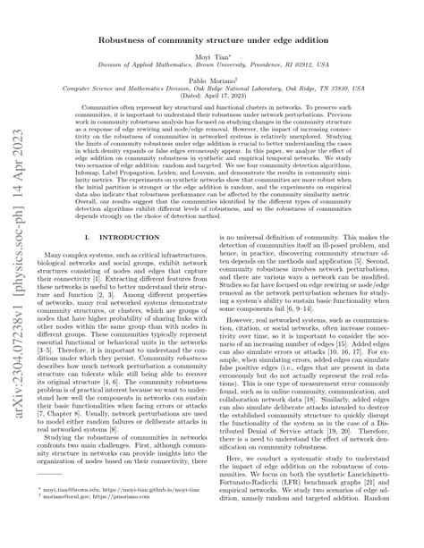 Pdf Robustness Of Community Structure Under Edge Addition