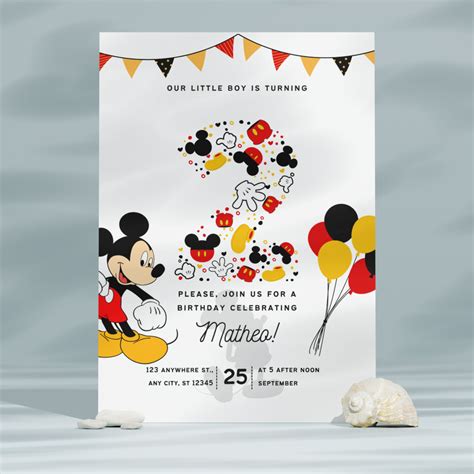 Editable Mickey Mouse 2nd Birthday Invitation Canva Template Etsy