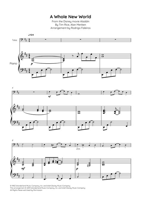 A Whole New World Arr Rodrigo Faleiros By Tim Rice Sheet Music For