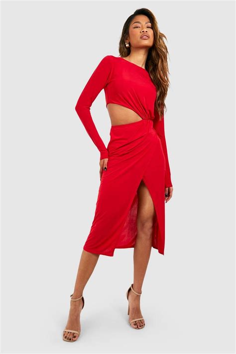 Double Slinky Cut Out Midi Dress Boohoo Uk