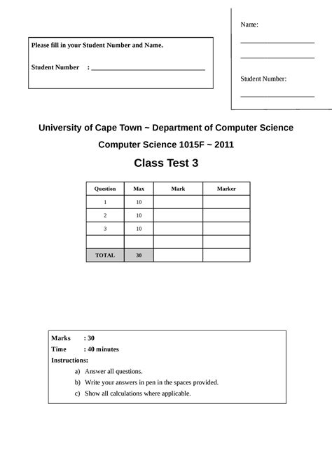 Csc1015f 2011 Test3 Essential CSC1015F UCT Studocu