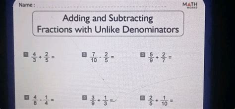 Name MATH Adding And Subtracting Fractions StudyX