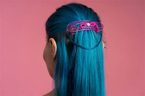 Free Photo Woman Wearing Pink Hair Clip Back View