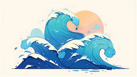 碧蓝色波涛汹涌的卡通海浪插画图片下载 正版图片402618963 摄图网