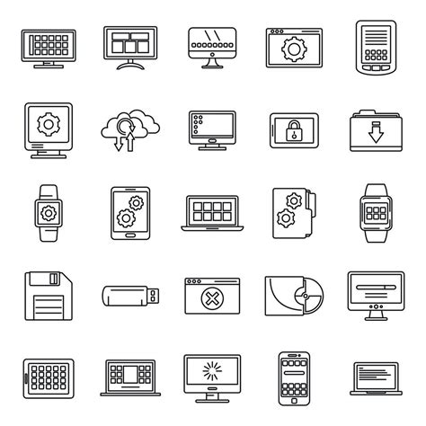 Software Operating System Icons Set Outline Style 8813653 Vector Art At Vecteezy