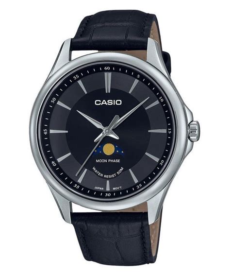 Casio Standard Analog Moon Phase Leather Strap Black Dial Quartz Mtp M100l 1a Mens Watch