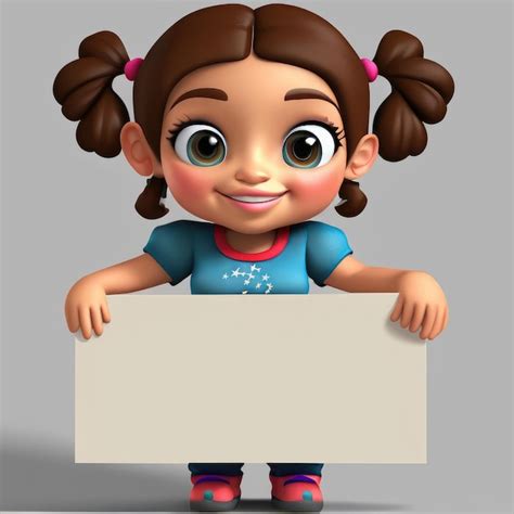 Un Dessin Animé Dune Jolie Fille Tenant Un Panneau Sans Message En 3d