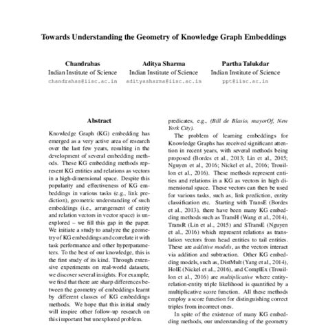 Towards Understanding The Geometry Of Knowledge Graph Embeddings Acl Anthology