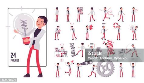 사업가 똑똑한 남성 사무실 노동자 캐릭터 세트 포즈 시퀀스 남자에 대한 스톡 벡터 아트 및 기타 이미지 남자 노트북 등장