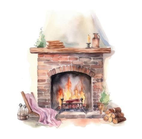 Premium Ai Image Watercolor Christmas Fireplace