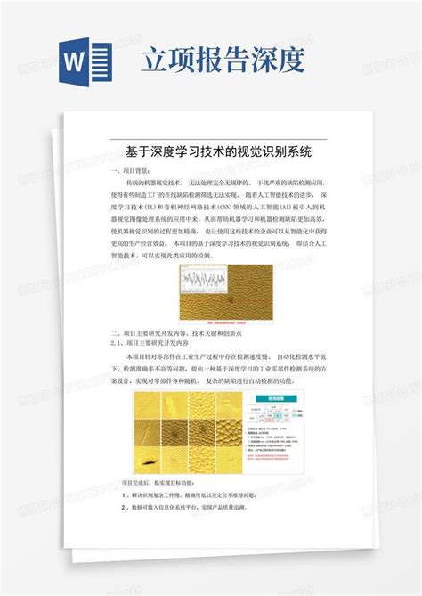 12、项目立项报告 基于深度学习技术的视觉识别系统 Word模板下载 编号ldebaykd 熊猫办公