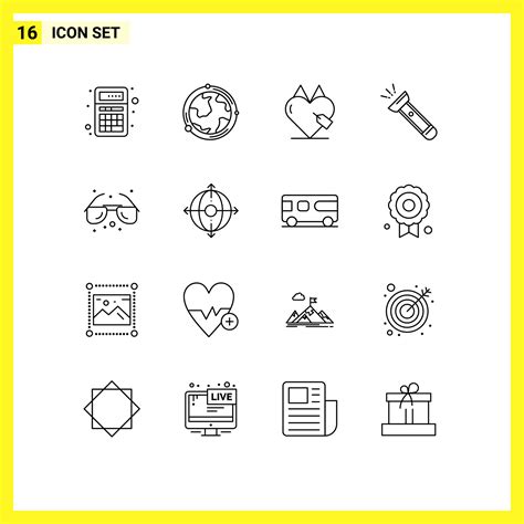 Pack Of 16 Creative Outlines Of Flash Torch Geography Favorite Commerce