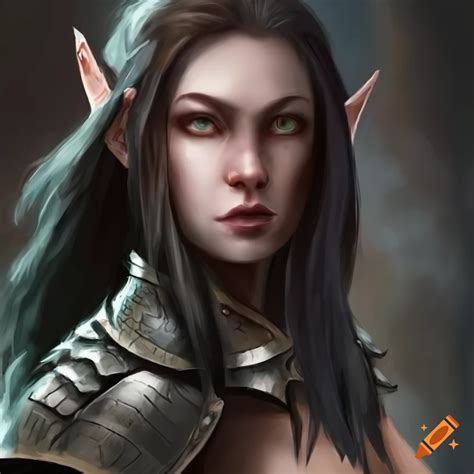 Serious Elf Woman With Black Hair And Silver Armor On Craiyon