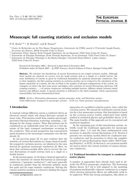 Pdf Mesoscopic Full Counting Statistics And Exclusion Models P E