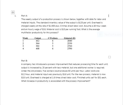 solved 1 part a the weekly output of a production process
