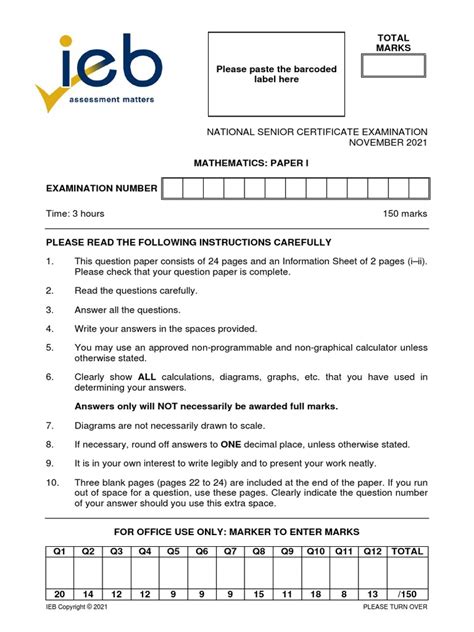 Past Exam Papers Mathematics Ieb Nsc Grade 12 Past Exam Papers 2021 P1