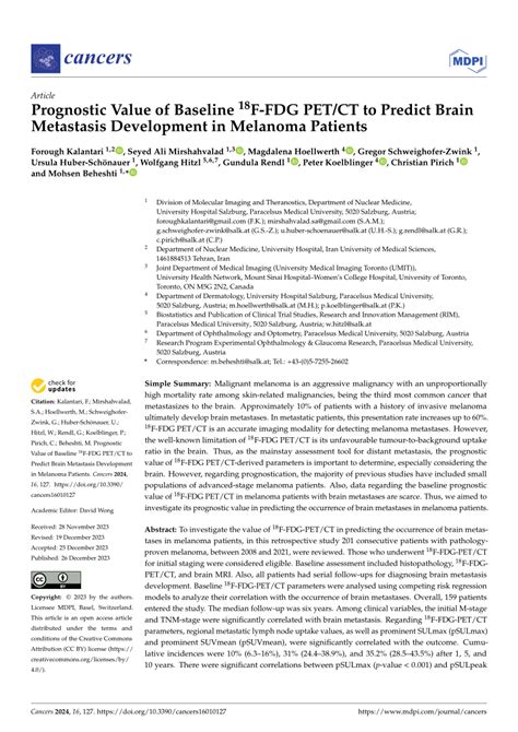Pdf Prognostic Value Of Baseline 18 F Fdg Petct To Predict Brain